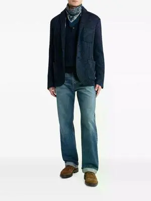 Etro Wool-blend Jacquard Polo Sweater With Arnica Motif - Blue