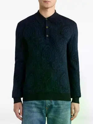 Etro Wool-blend Jacquard Polo Sweater With Arnica Motif - Blue