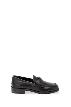 TWINSET Leather Loafers With Logo - Black