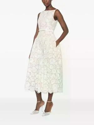 SELF-PORTRAIT Lace-overlay Belted Midi Dress