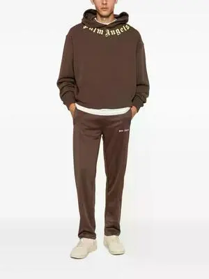 Palm Angels Neck Logo Printed Hoodie - Brown