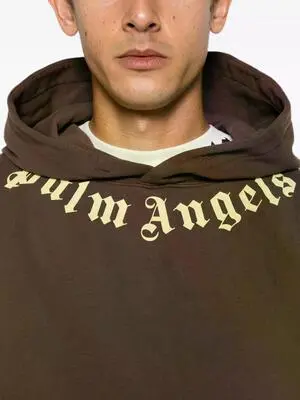 Palm Angels Neck Logo Printed Hoodie - Brown