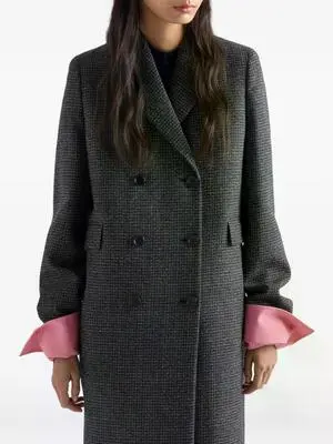 Prada Double-breasted Gingham Checked Wool Coat