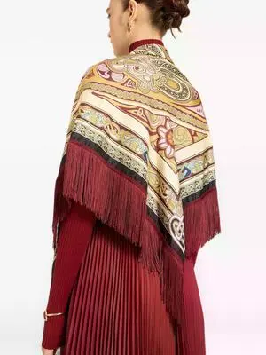La DoubleJ Kells Placée Light In Silk Twill With Fringes Scarf