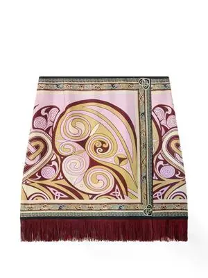 La DoubleJ Mini Foulard Skirt With Fringes - Red