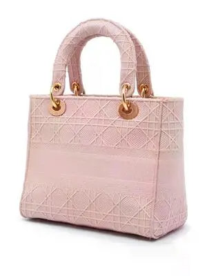 Dior Embroidered Canvas Cannage Lady D Lite Satchel - Pink