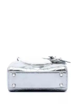 Dior Micro Metallic Patent Cannage Bear Lady Satchel - Silver