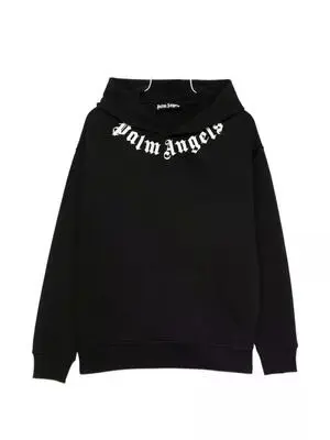 Palm Angels Neck Logo Printed Hoodie - Black