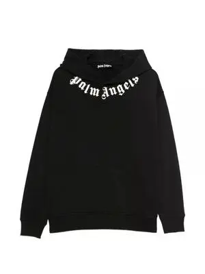 Palm Angels Neck Logo Printed Hoodie - Black