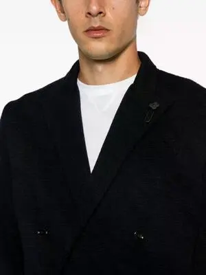 LARDINI Double-breasted Knit Blazer - Blue
