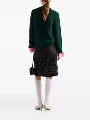 Prada Satin Skirt With Embroidery - Black