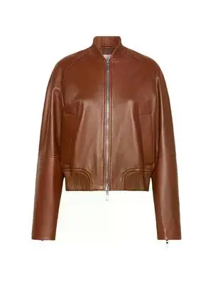 Sportmax Ribbed-trim Leather Jacket - Brown