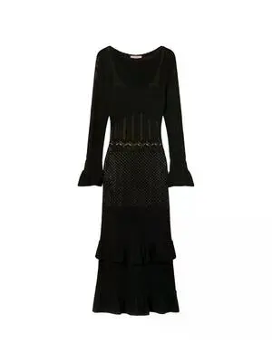 TWINSET Long Wool Blend Knit Dress With Ruffles