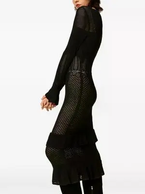TWINSET Long Wool Blend Knit Dress With Ruffles