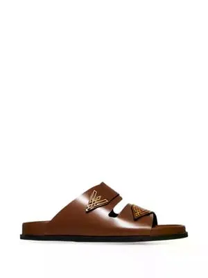 VANDA NOVAK Leather Double Strap Flat Sandals