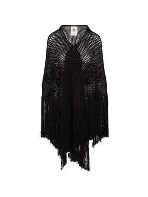 CHIARA IS Rosa Crochet Fringed Shawl - Black