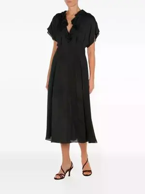 Alberta Ferretti Ruffled V-neck Midi Dress