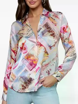 L'Agence Tyler Postcard-print Silk Blouse