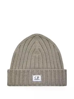 C.P. COMPANY Logo-patch Ribbed-knit Beanie Hat - Neutrals