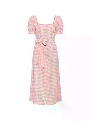 Sleeper Brigitte Gingham-check Linen Maxi Dress - Pink