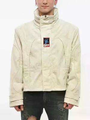 Off-White Hands Off Embroidered Ribbed-velour Jacket - Neutrals