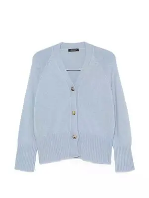 ARAGONA V-neck Ribbed-knit Cardigan - Blue