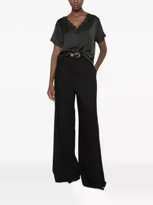 ERMANNO FIRENZE V-neck Lace Trim Top - Black
