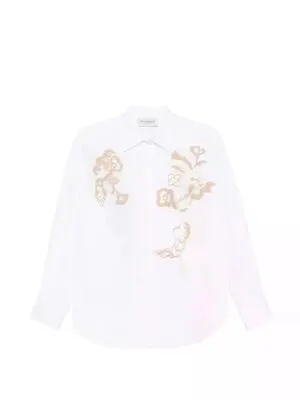 ERMANNO FIRENZE Embroidered Floral Long Sleeve Shirt - White
