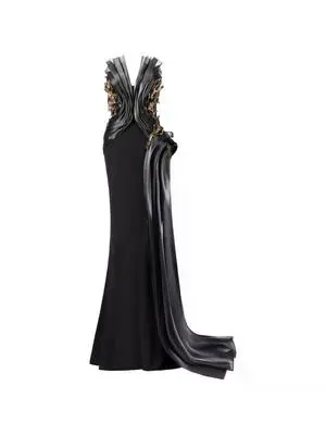 GABY CHARBACHY Ruffled Sequin-embellished Gown - Black