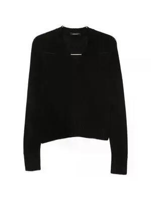 ARAGONA V-neck Ribbed-trim Sweater - Black