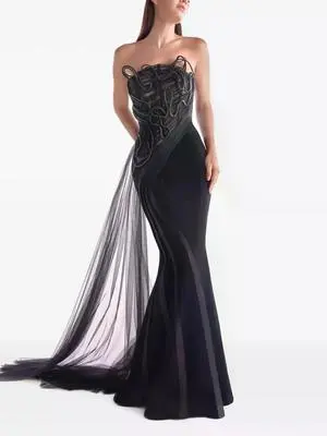 GABY CHARBACHY Sculptural Detail Strapless Maxi Dress