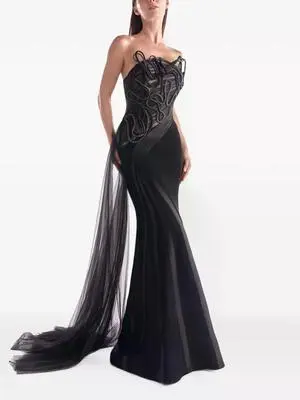 GABY CHARBACHY Sculptural Detail Strapless Maxi Dress