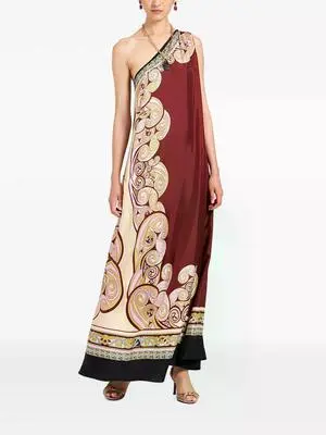 La DoubleJ Kells Swirl Placed Burgundy Silk Twill Roy Dress - Red