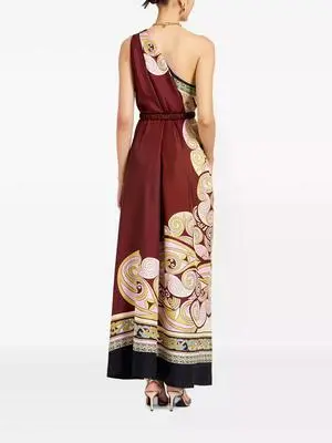 La DoubleJ Kells Swirl Placed Burgundy Silk Twill Roy Dress - Red