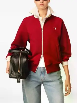 AMI Paris Zipped Cotton Sweatshirt With De Coeur