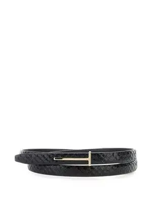 TOM FORD T-logo Snakeskin Effect Belt - Black