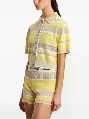 Palm Angels Striped Open-knit Cropped Cardigan