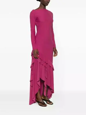 Moschino Magenta Asymmetrical Ruffled Dress