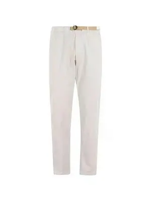 WHITE SAND Belted Tapered-leg Trousers - White