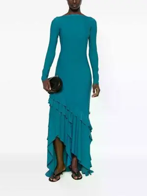 Moschino Teal Green Ruffled Asymmetrical Long Sleeve Dress - Blue