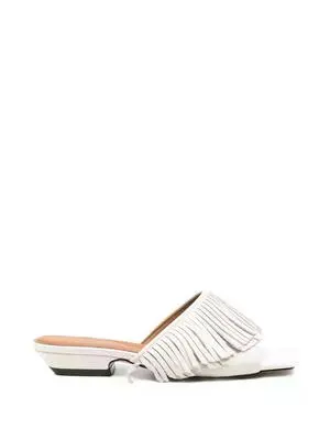 SERGIO MORETTI FIRENZE Fringed Square-toe Sandals - White