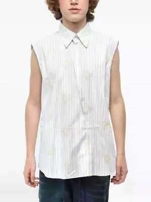 Off-White Sequin-embroidered Striped Sleeveless Shirt - White