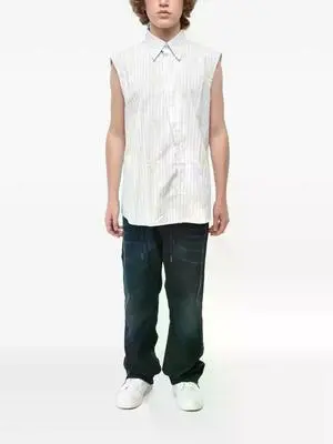 Off-White Sequin-embroidered Striped Sleeveless Shirt