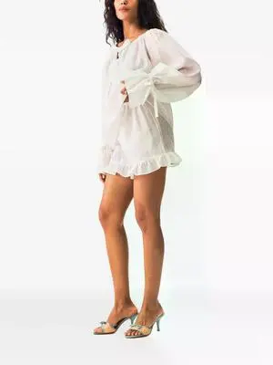 Sleeper Ruffled Trim Linen Shorts - White