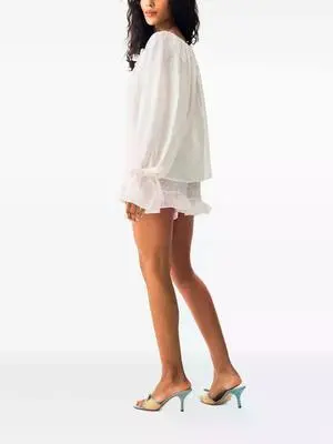 Sleeper Ruffled Trim Linen Shorts - White