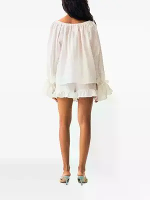 Sleeper Ruffled Trim Linen Shorts - White