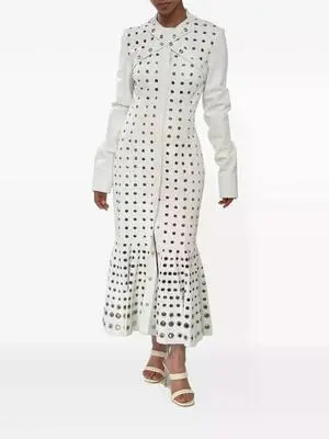 Off-White Eyelet-embellished Belted Midi Dress