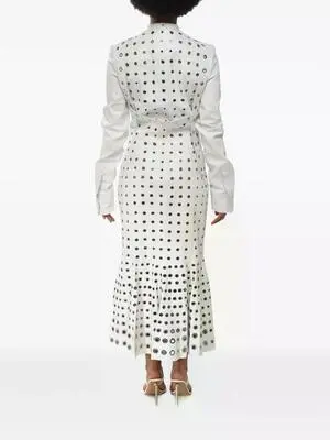 Off-White Eyelet-embellished Belted Midi Dress