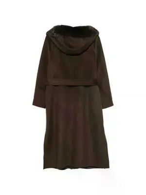 LISKA Fur-trim Hooded Coat - Brown