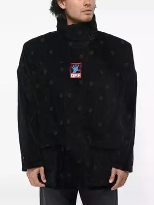 Off-White Hands Off Embroidered Velour Jacket - Black